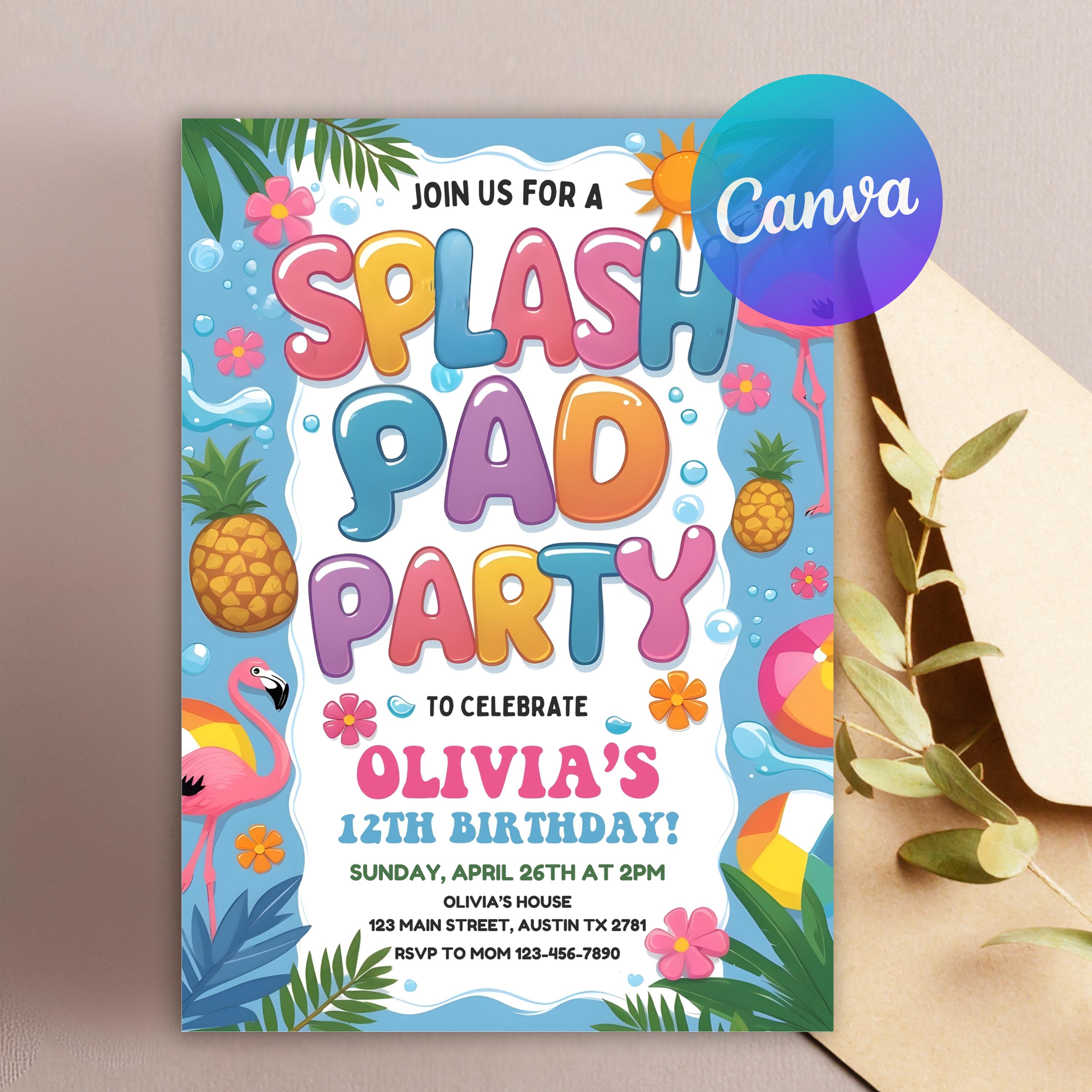 Splash Pad Invitation, Summer Water Park Party Invite, Splish Splash ...