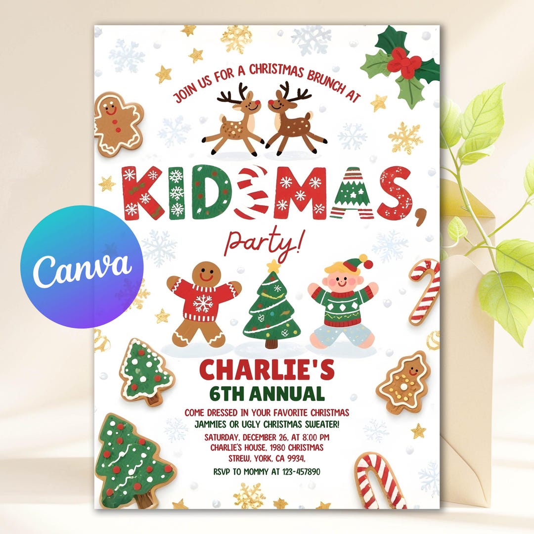 Kidsmas Christmas Invitation, Kids Holiday Party Invitation, Children's ...
