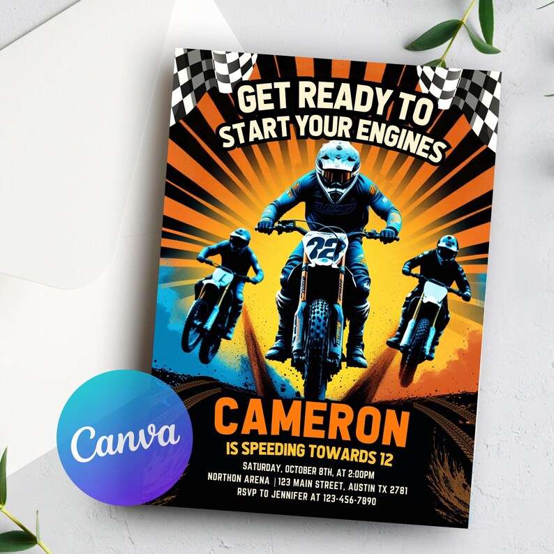 Editable Dirt Bike Birthday Invitation, Motocross Racing Template, Dirt ...