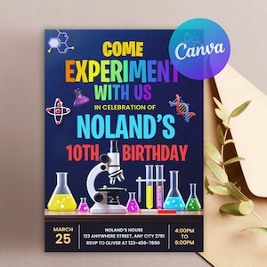 Editable Mad Science Birthday Invitation, Neon Lab Experiment, Science ...