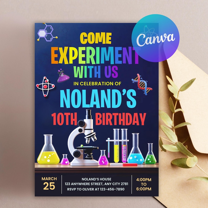 Editable Mad Science Birthday Invitation, Neon Lab Experiment, Science ...