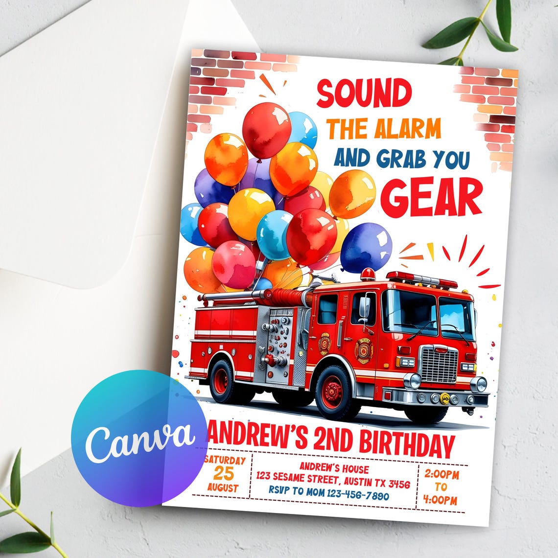 Editable Fire Truck Birthday Invitation Template, Firetruck Invitation ...