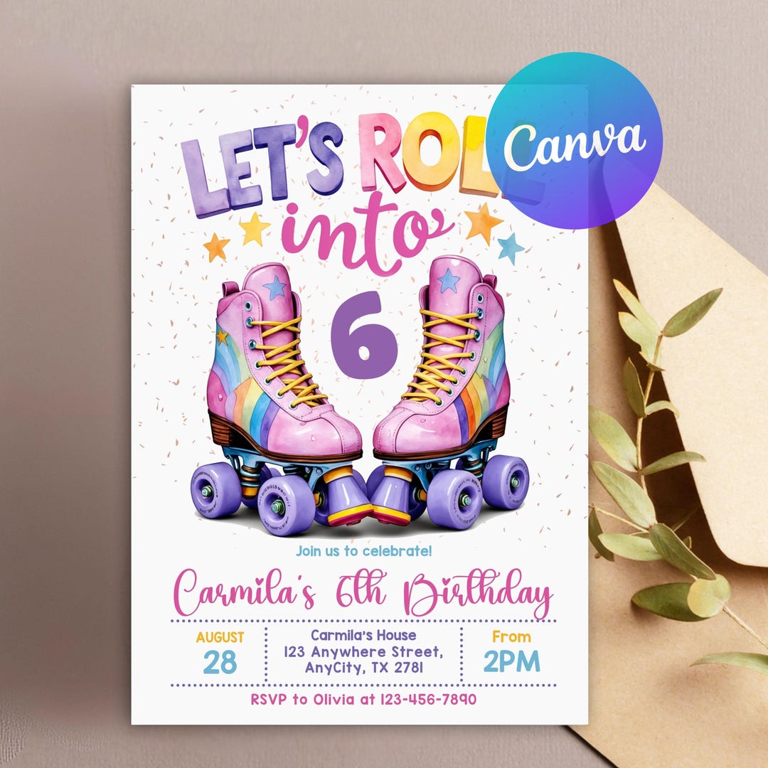 Roller Skating Birthday Invitation, Skate Party Birthday Invite, Roller ...