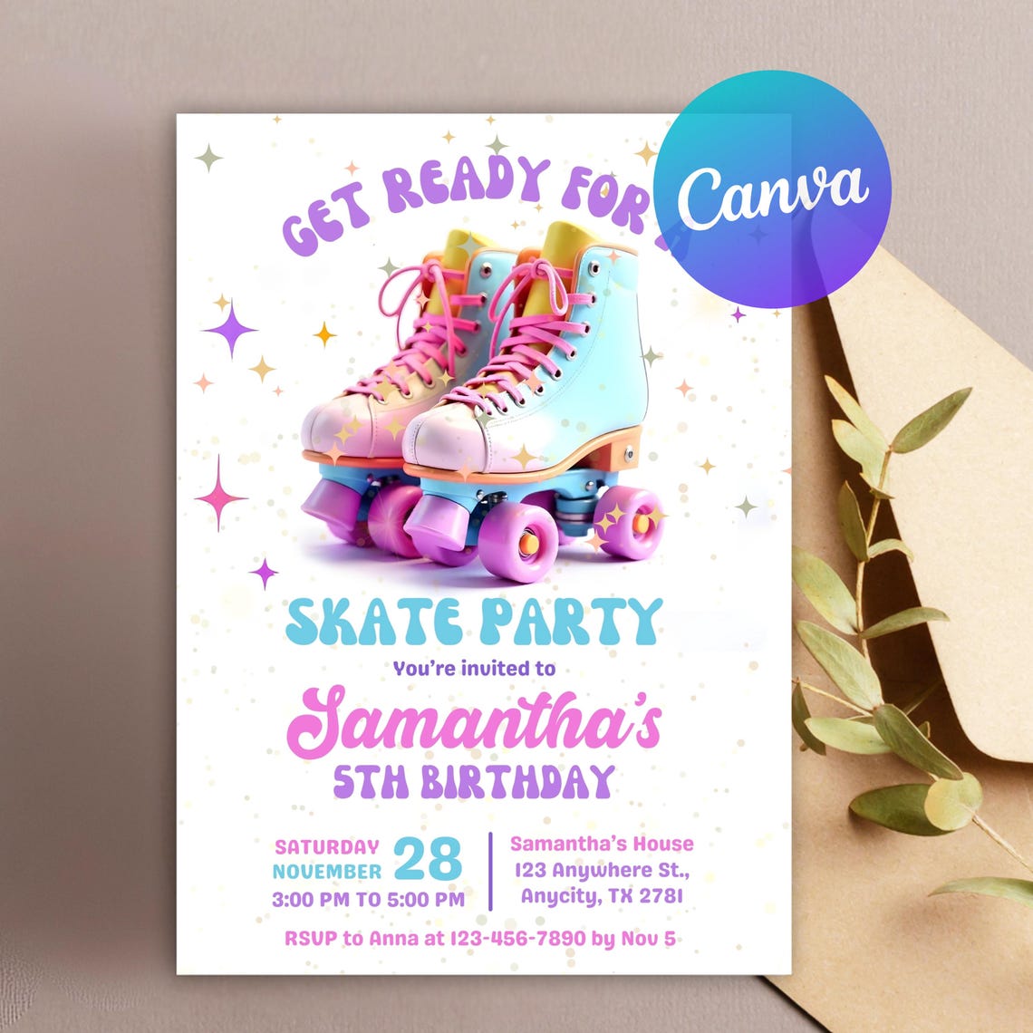 Editable Roller Skating Invitation, Skating Party, Rollerblade Skate ...