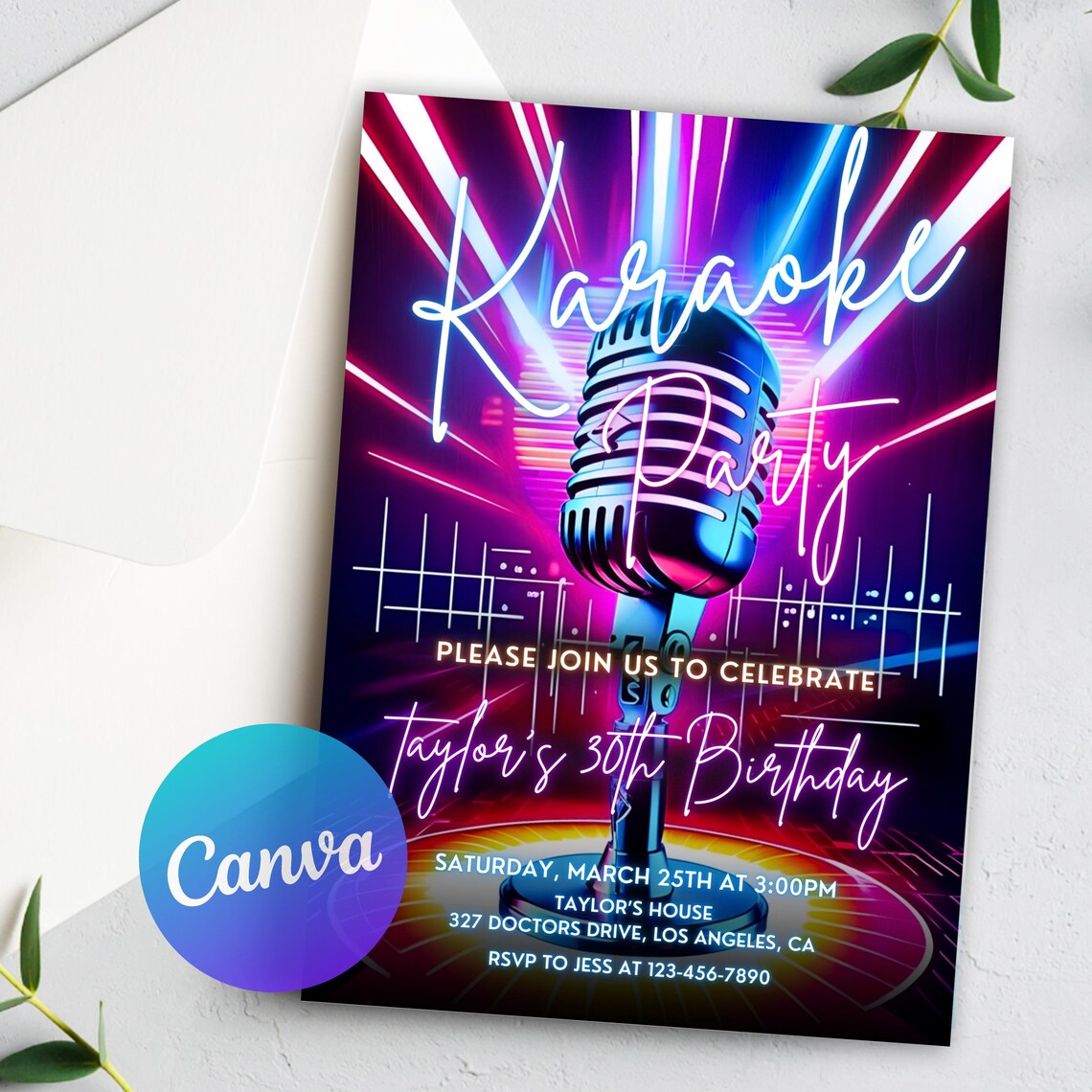 Karaoke Night Flyer, Nightclub Party Flyer, Karaoke Night Invite, Neon ...