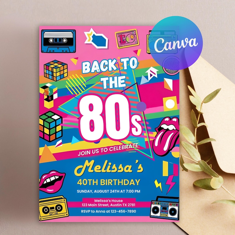 Back to the 80s Party Invitation, Back to the 80s, Throwback Party, 80s ...