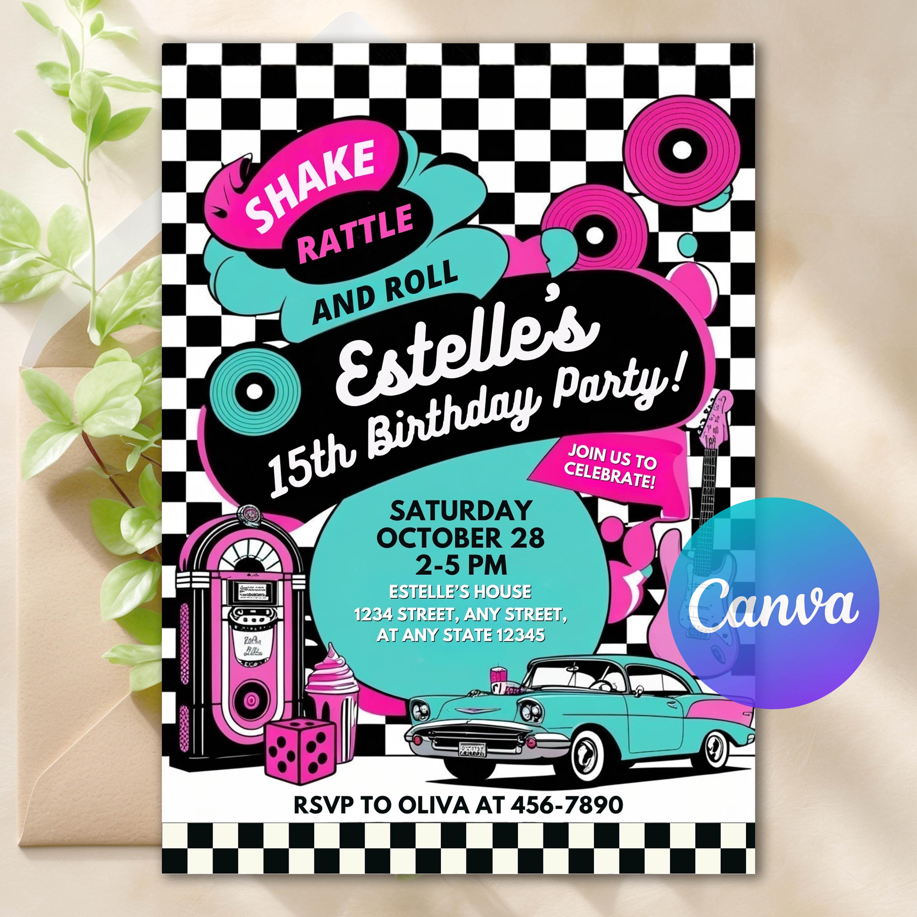 Editable 50's Birthday Invitation, Fifties Invitation, Fifties Party ...