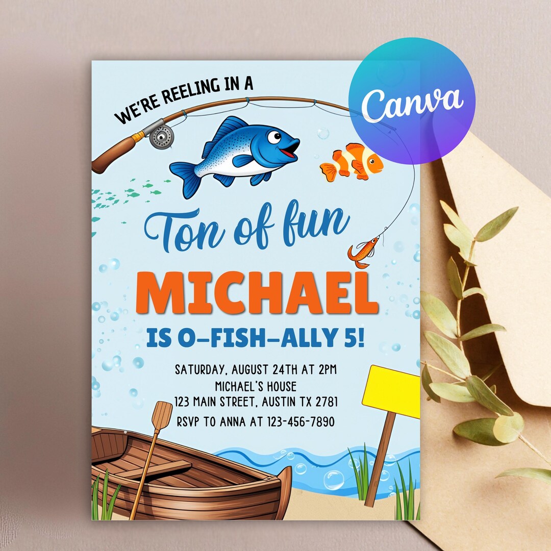Editable Fishing Birthday Invitation Template, Fishing Invite, Fish ...
