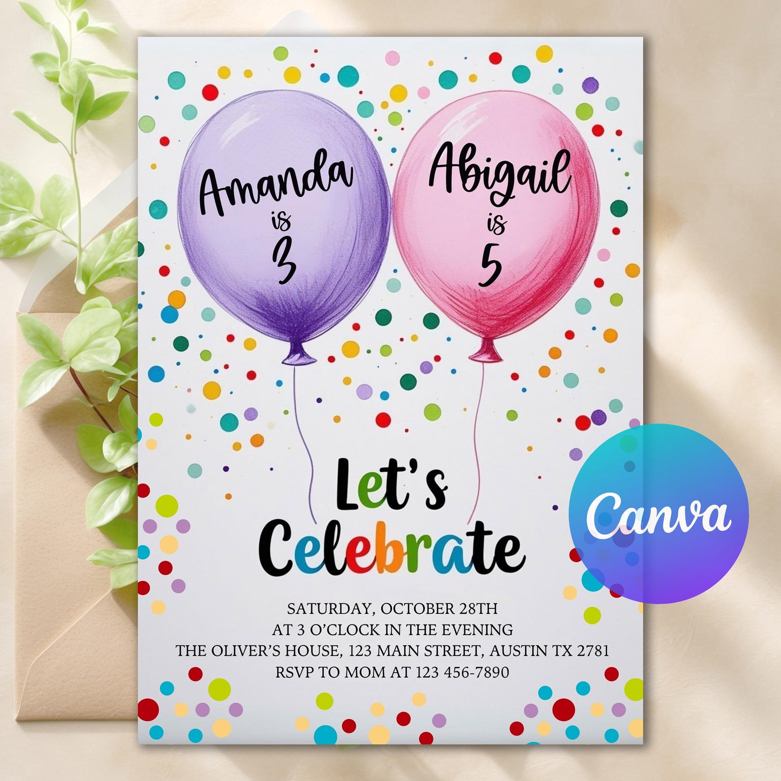 Join Party Birthday Invitation, Siblings Birthday Party, Double ...