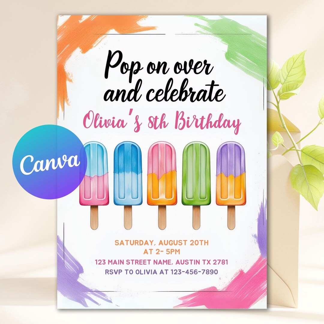 Editable Popsicle Party Invitation, Ice Cream Party Birthday Invite ...