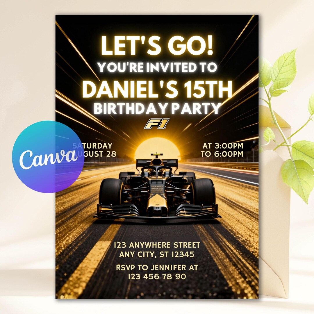 Editable F1 Race Car Party Invitation, Race Car Party, Racing Car ...