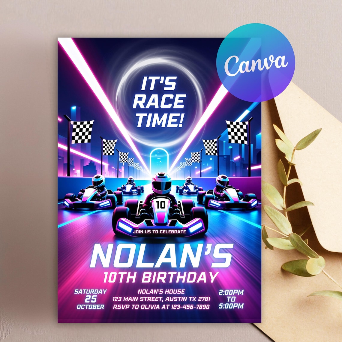 Go Kart Birthday Invitation, Go Kart Party, Karting Invitation, Go ...