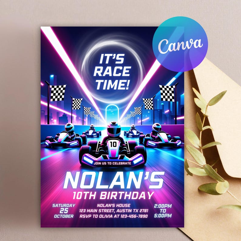 Go Kart Birthday Invitation, Go Kart Party, Karting Invitation, Go ...