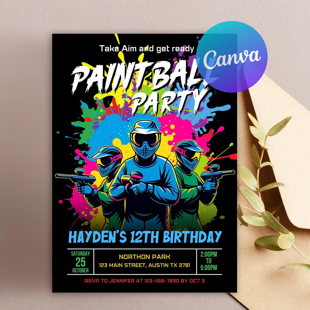 EDITABLE Paintball Party Invitation, Paintball Birthday Invitation Boy ...