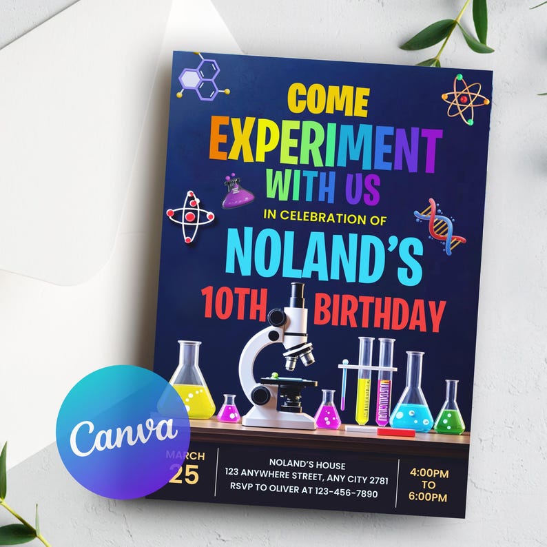 Editable Mad Science Birthday Invitation, Neon Lab Experiment, Science ...