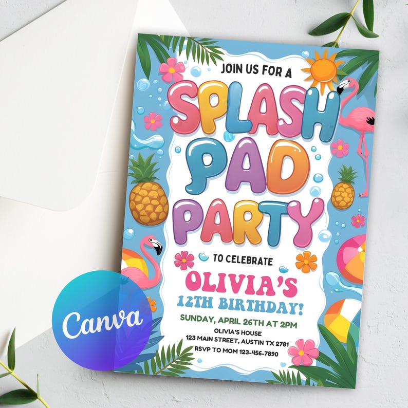 Splash Pad Invitation, Summer Water Park Party Invite, Splish Splash ...