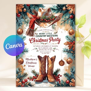 Western Christmas Party Invitation, Holiday Party Invitation, Cowboy ...