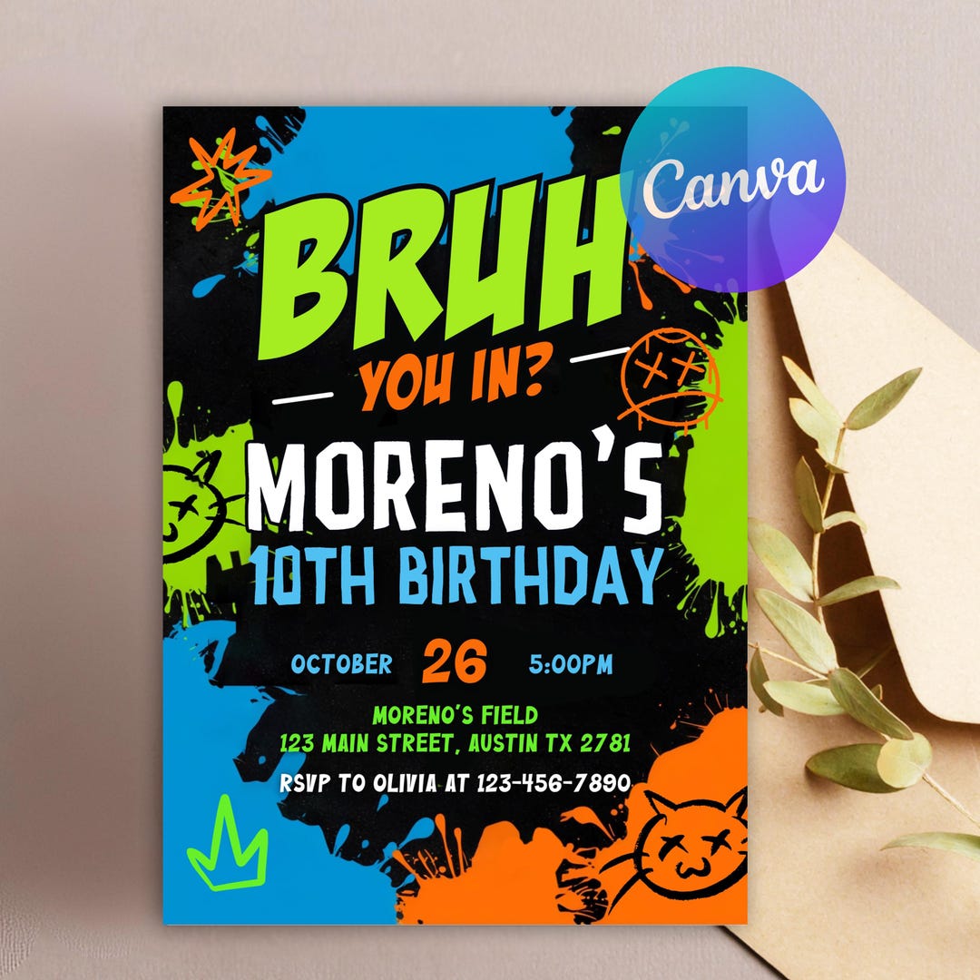Editable Bruh Birthday Invitation, BRUH YOU IN? Neon Gamer Birthday ...