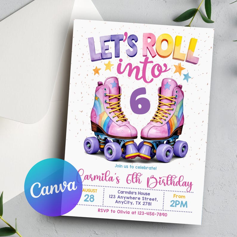 Roller Skating Birthday Invitation, Skate Party Birthday Invite, Roller ...