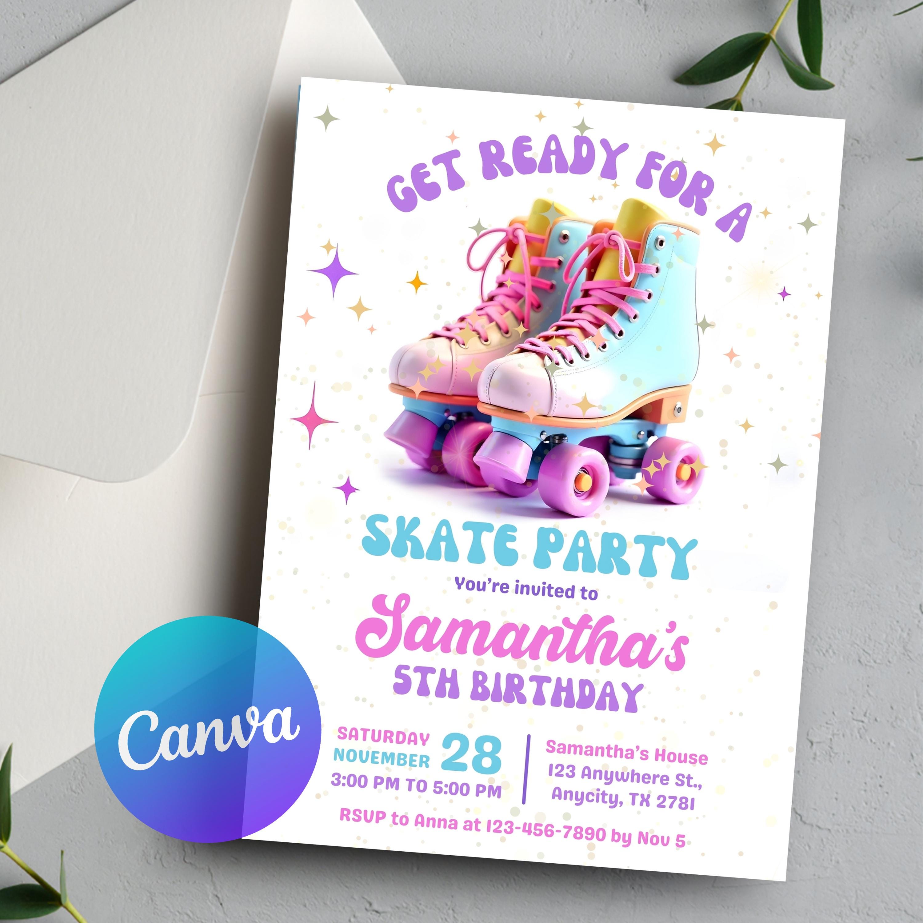 Editable Roller Skating Invitation, Skating Party, Rollerblade Skate ...