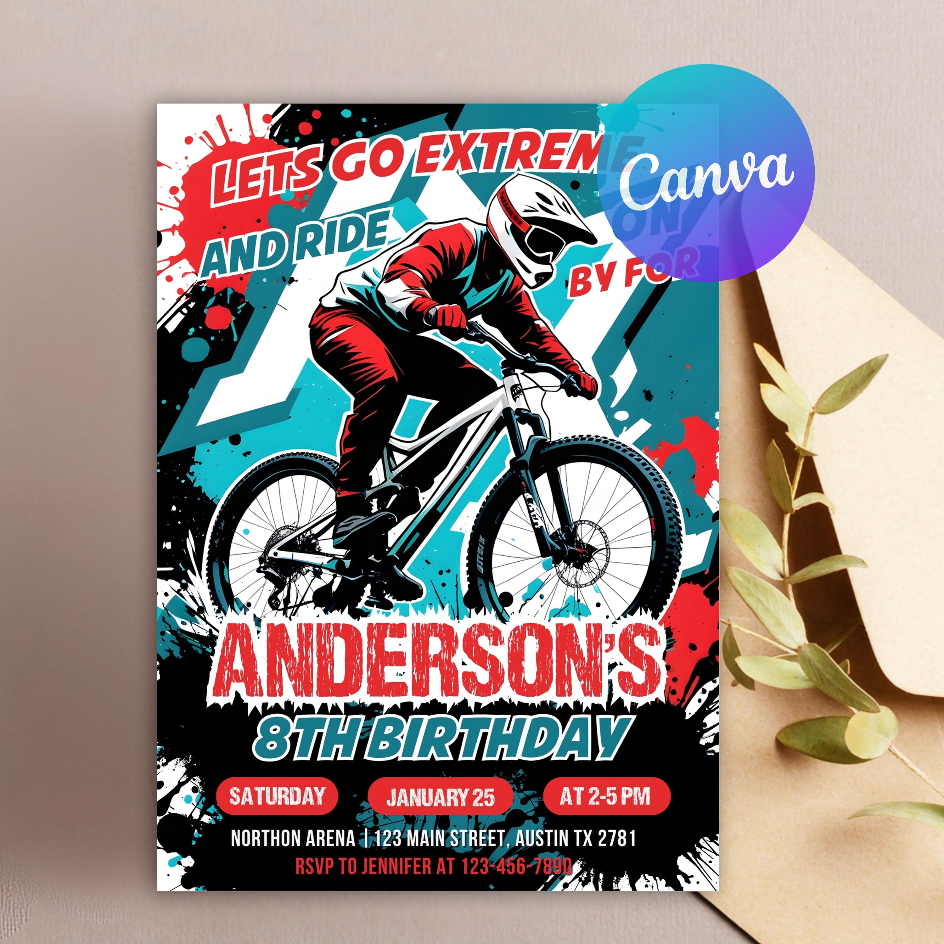 Boys BMX Bike Party Invitation, Mountain Bike Party Invite, BMX Bike ...