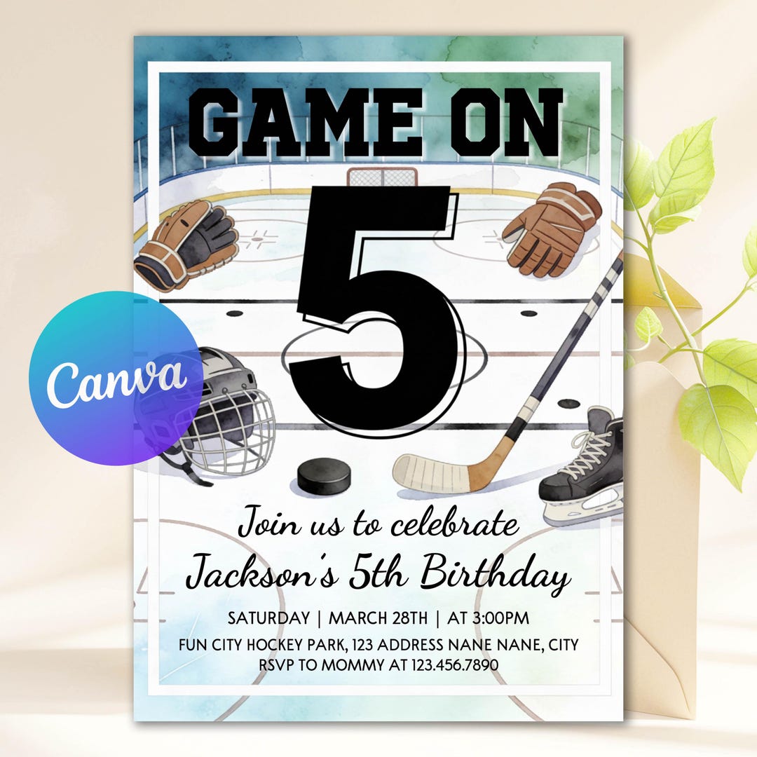 Editable Hockey Birthday Invitation, Ice Hockey Birthday Invite, Game ...