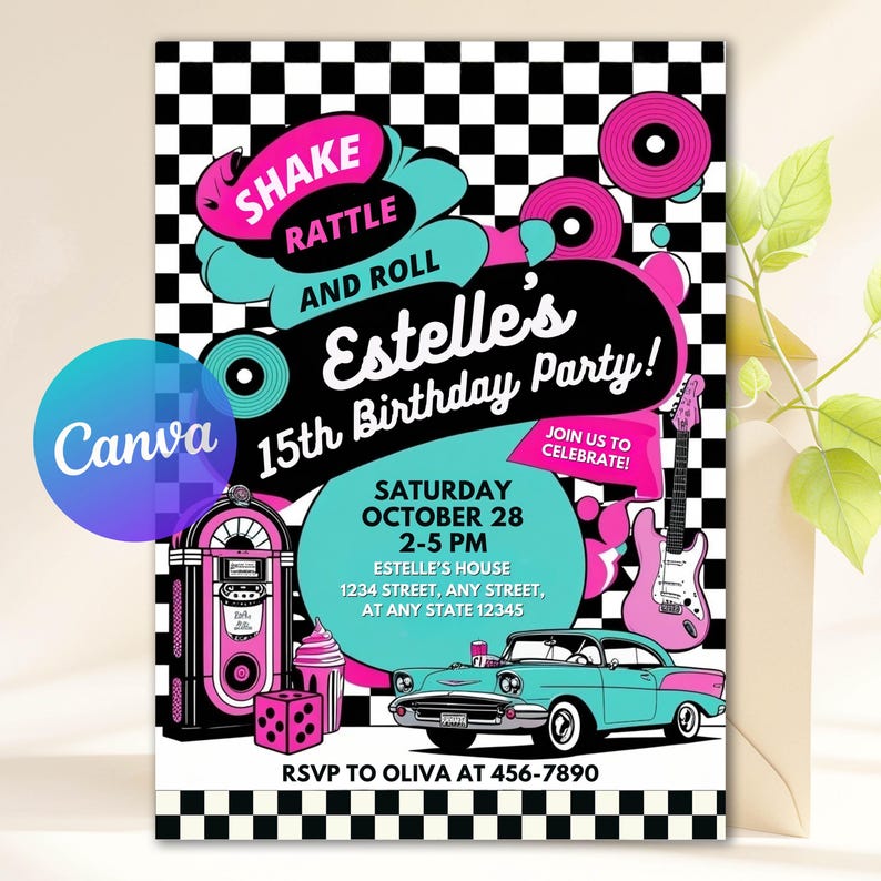 Editable 50's Birthday Invitation, Fifties Invitation, Fifties Party ...