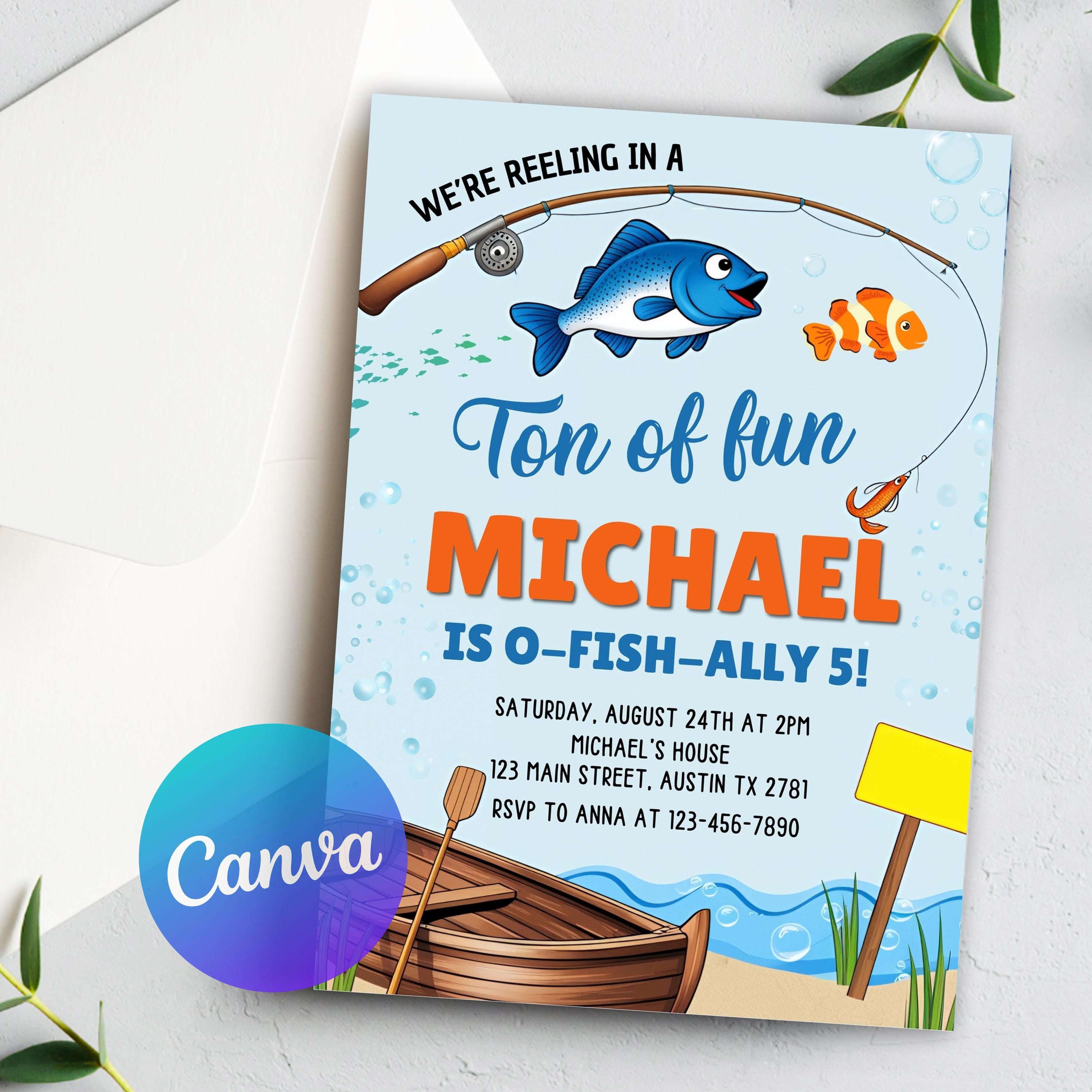 Editable Fishing Birthday Invitation Template, Fishing Invite, Fish ...
