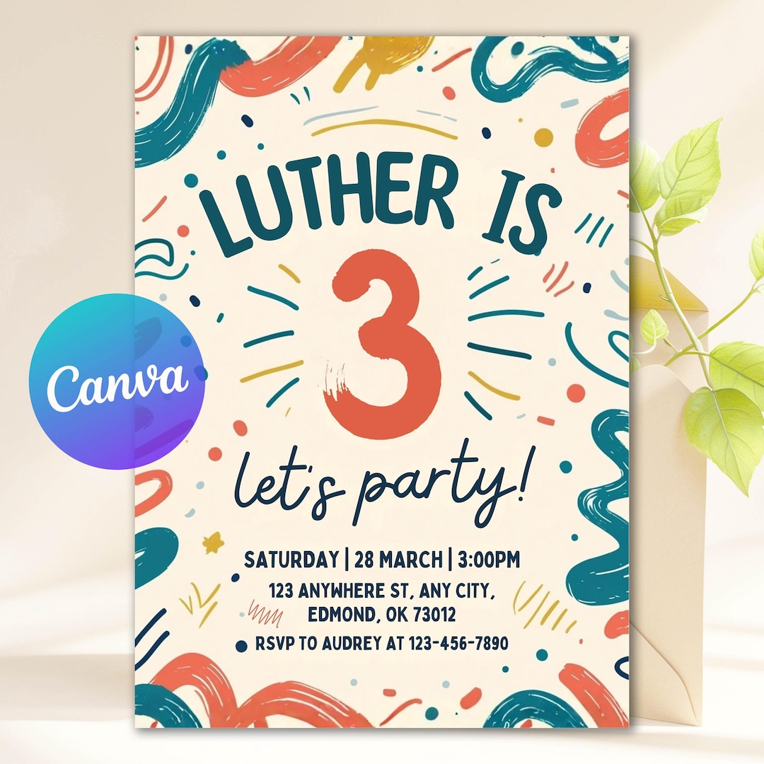 Colorful Classic Birthday Party Invitation, Doodle Hand Drawn ...