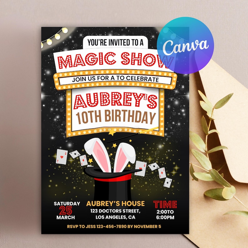 Magic Party Invitation, Magic Birthday Invitation, Magician Invitation ...