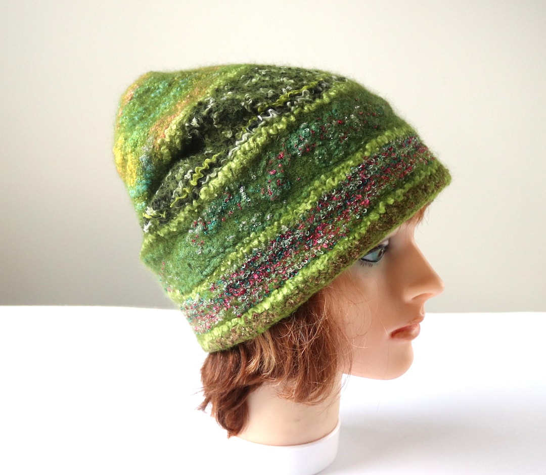 Felted Hat Green Wool Hat, Felt Winter Warm Hat, Wool Hat Unisex, Warm ...