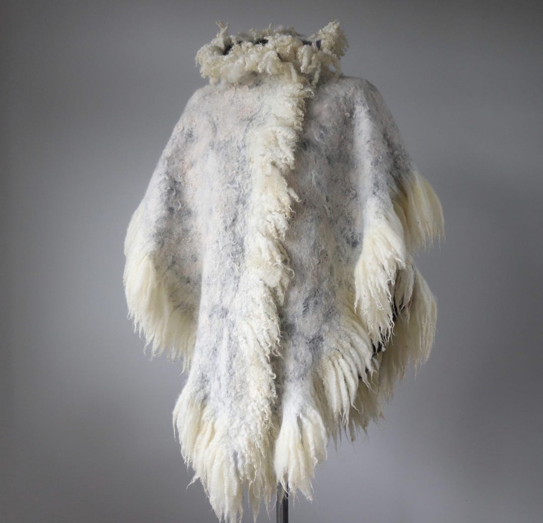 Felted Merino Wool Poncho: Oversized Grey Capelet With Alpaca Detail ...