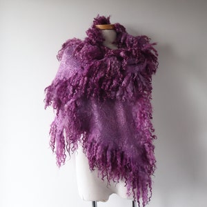 Felt Fur Curly Scarf Purple Hand Felted Scarf Pure Real Wool Fleece by ...