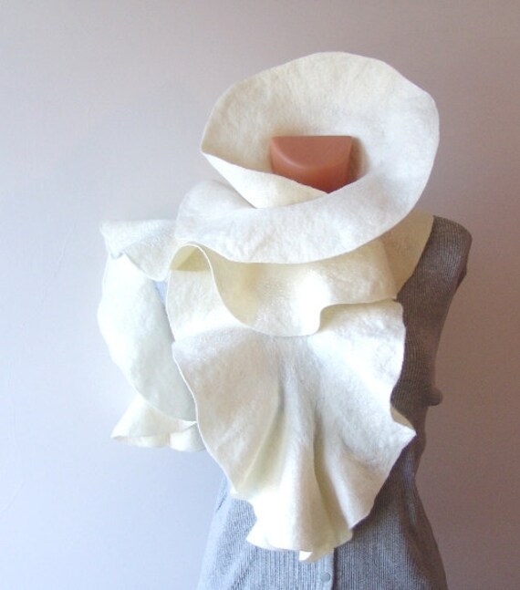 Ruffle Felted Scarf Ruffle Collar White Ruffle Scarf Women - Etsy