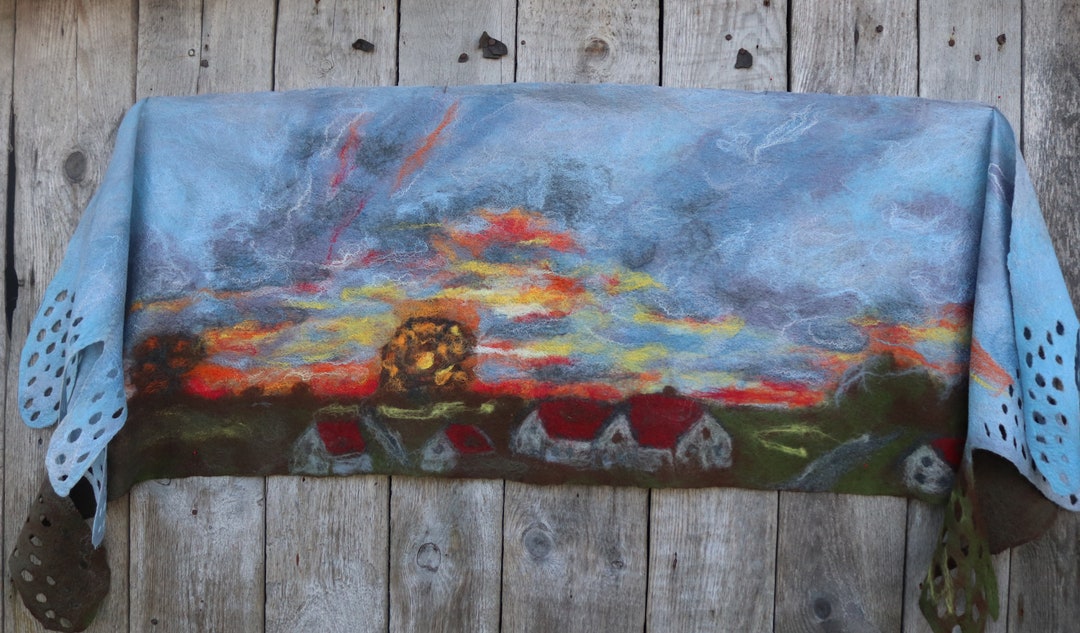 Wool Felted Scarf Sunset Felt Scarf Woodland Scarf Women - Etsy