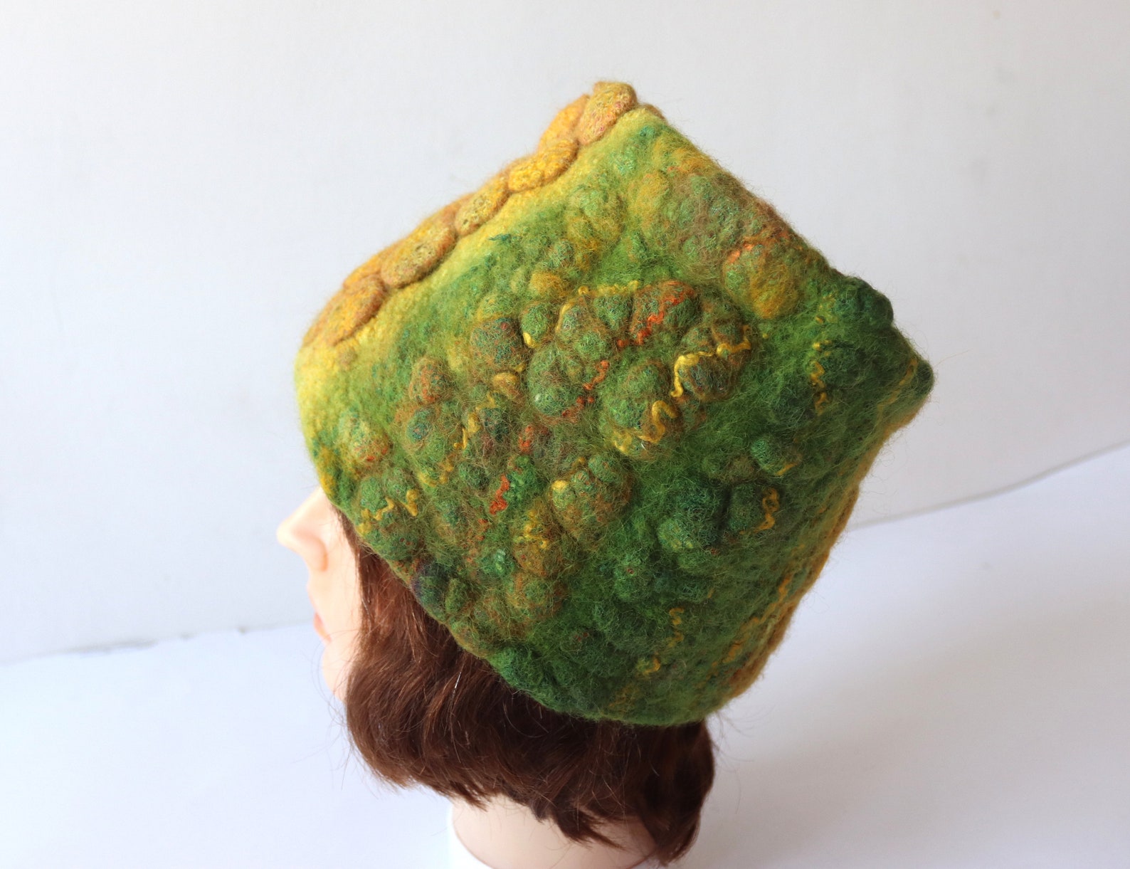 Felted Hat Green Wool Hat, Felt Winter Warm Hat, Wool Hat Unisex, Warm ...