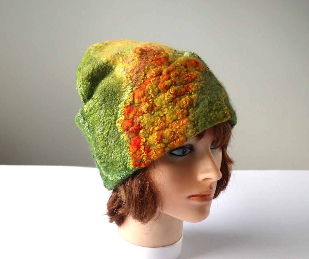 Felted Hat Green Wool Hat, Felt Winter Warm Hat, Wool Hat Unisex, Warm ...