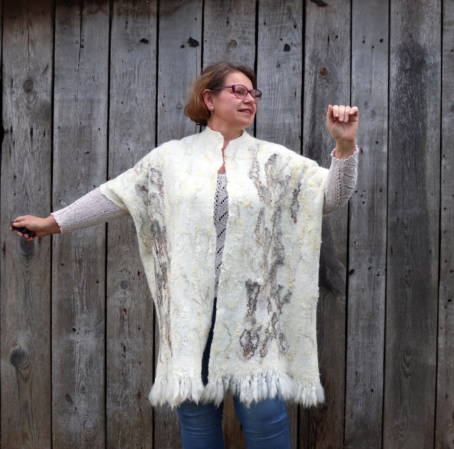 Alpaca Jacket White Grey Wrap Women Felted Jacket Cream Wool - Etsy