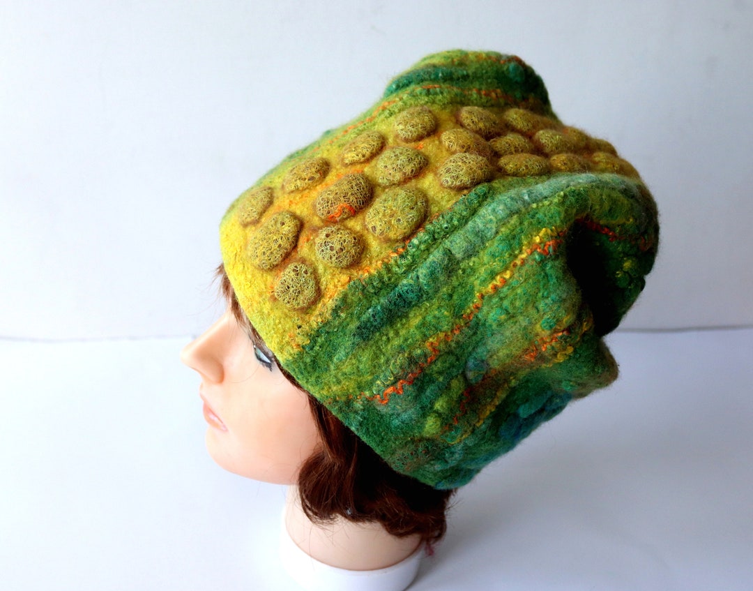Felted Hat Green Wool Hat Felt Winter Warm Hat Wool Hat - Etsy