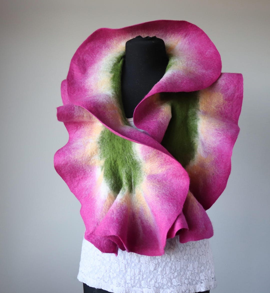 Handmade Felted Scarf: Pink Merino Wool Ruffle Collar - Etsy