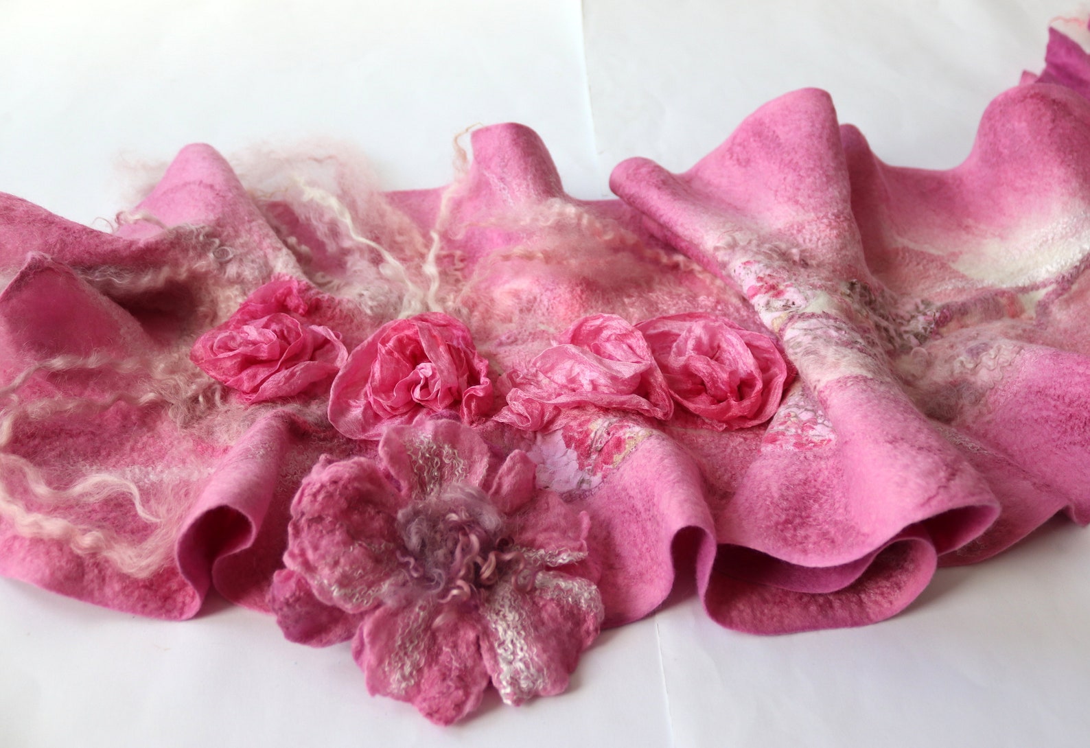 Felted scarf pink ruffle collar Pink women scarf Rose flower | Etsy
