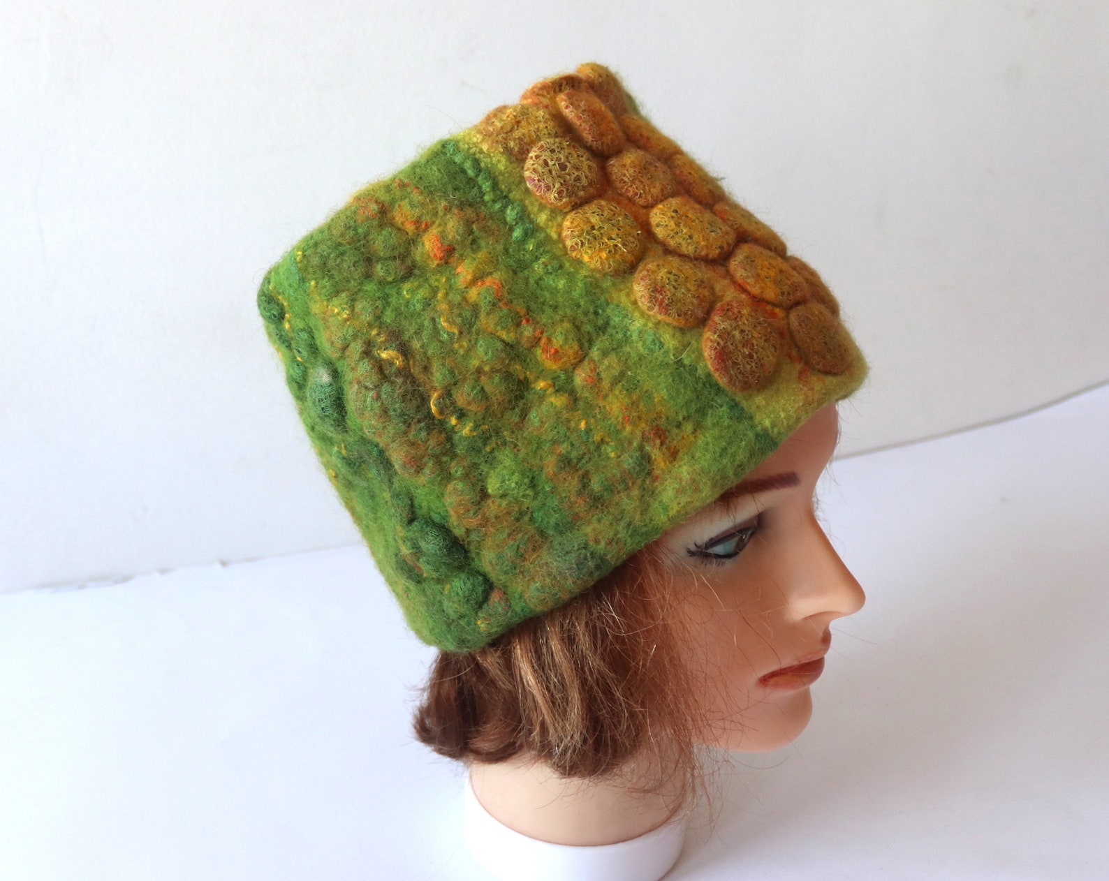 Felted Hat Green Wool Hat, Felt Winter Warm Hat, Wool Hat Unisex, Warm ...