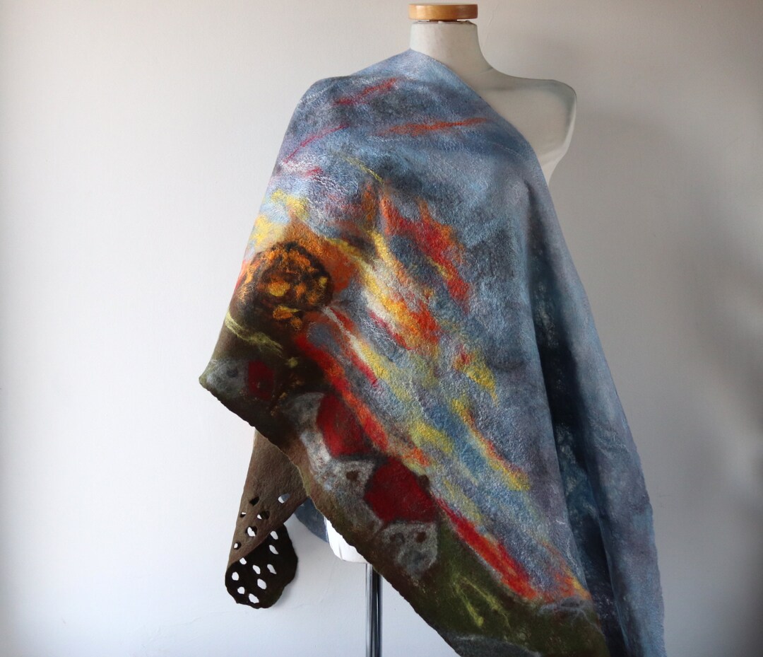 Wool Felted Scarf, Sunset Felt Scarf, Woodland Scarf , Women Shawl ...