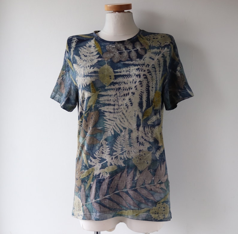 Top Shirt Eco Print Botanical Print Blue Cotton Shirt Women - Etsy