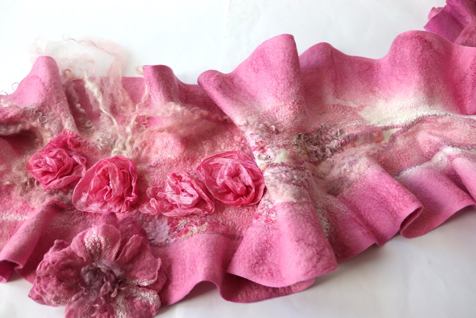 Felted scarf pink ruffle collar Pink women scarf Rose flower | Etsy