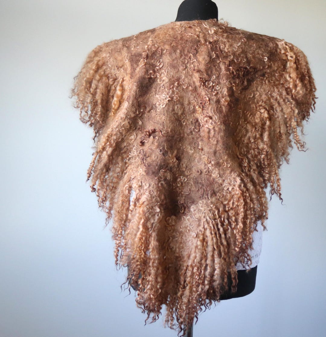 Curly Wool Felted Collar: Beige & Brown Vegetarian Fur Scarf, Hand ...