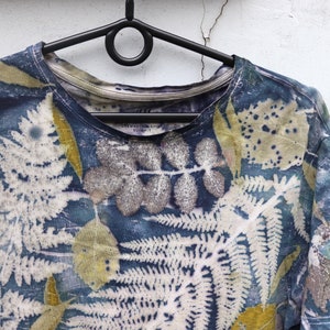 Top Shirt Eco Print Botanical Print Blue Cotton Shirt Women - Etsy