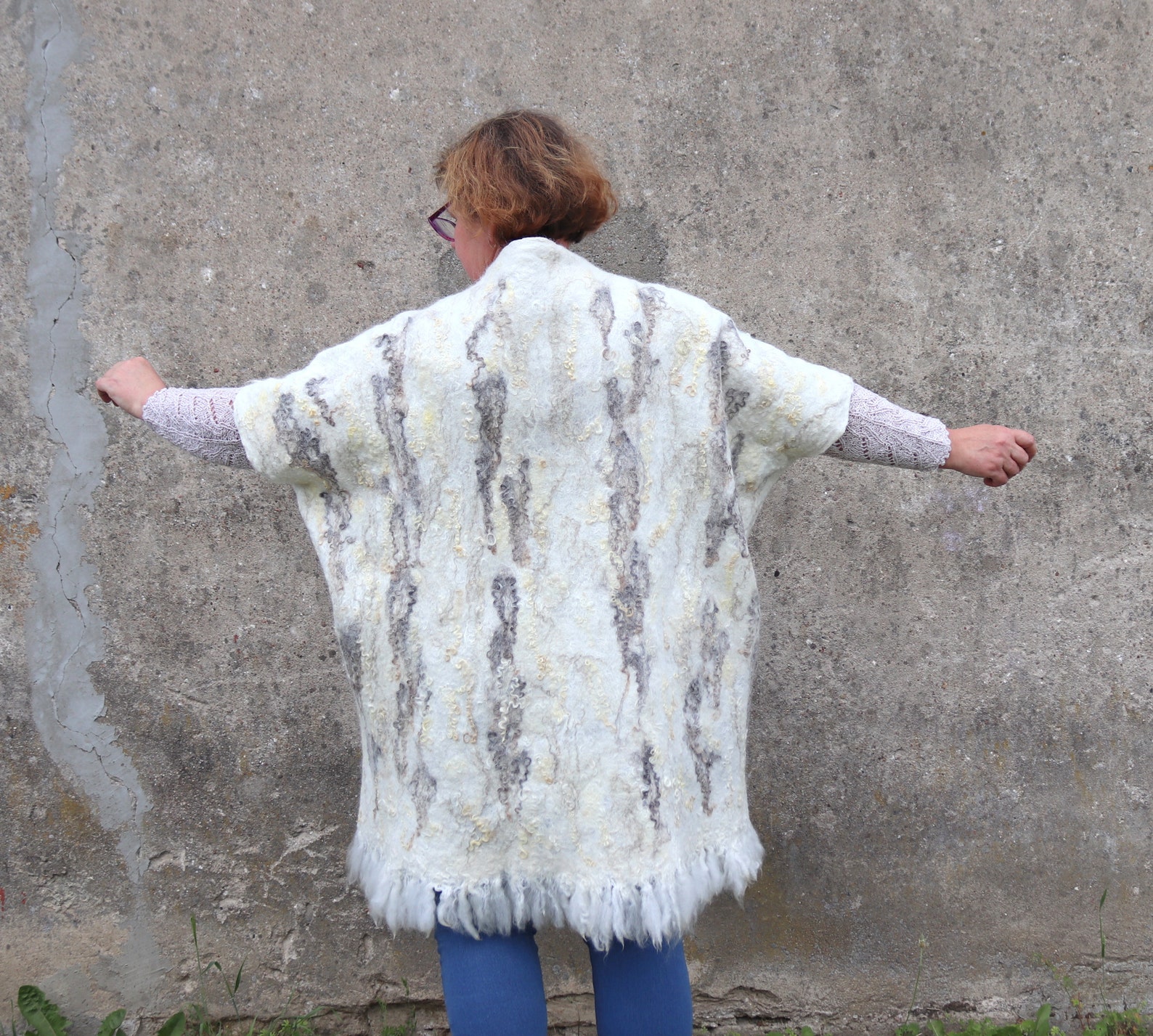 Alpaca Jacket White Grey Wrap Women Felted Jacket Cream Wool - Etsy