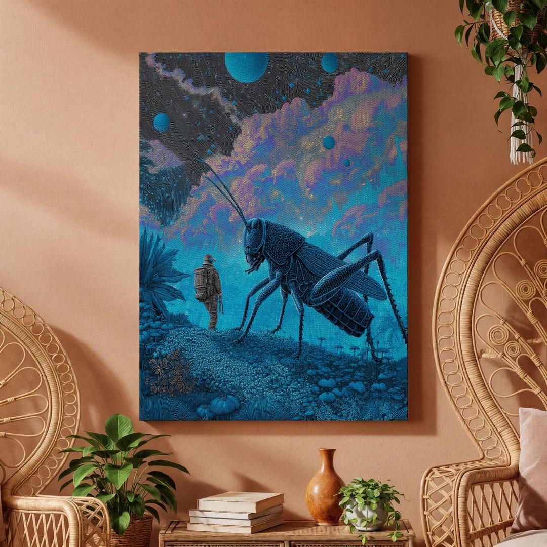 Sci-fi Insect Canvas Art, Giant Grasshopper Poster, Surreal Alien ...