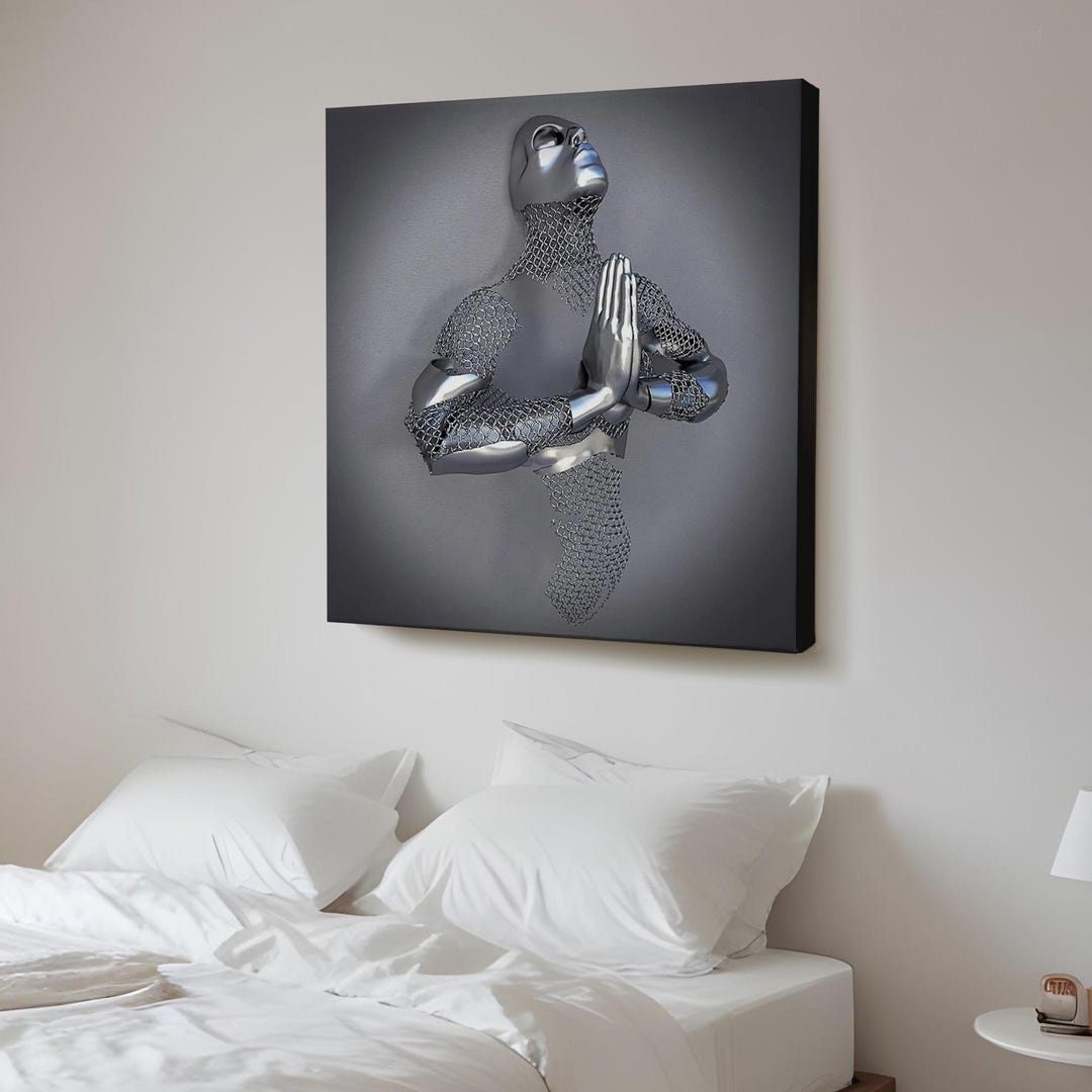 3D Effect Silver Human Canvas Print, Metallic Effect Romantic Body ...